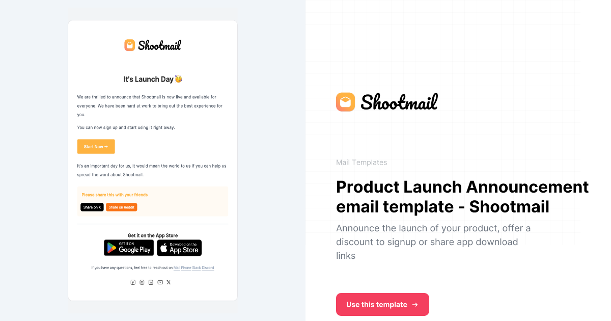 Product Launch Announcement email template - Shootmail