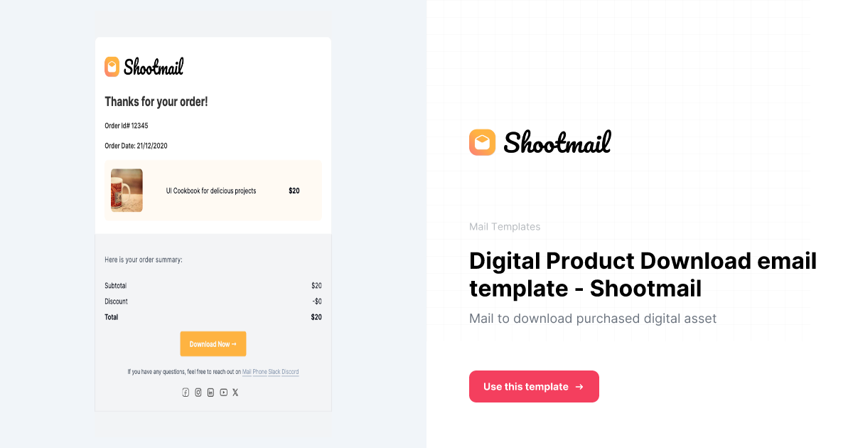 Digital Product Download email template - Shootmail