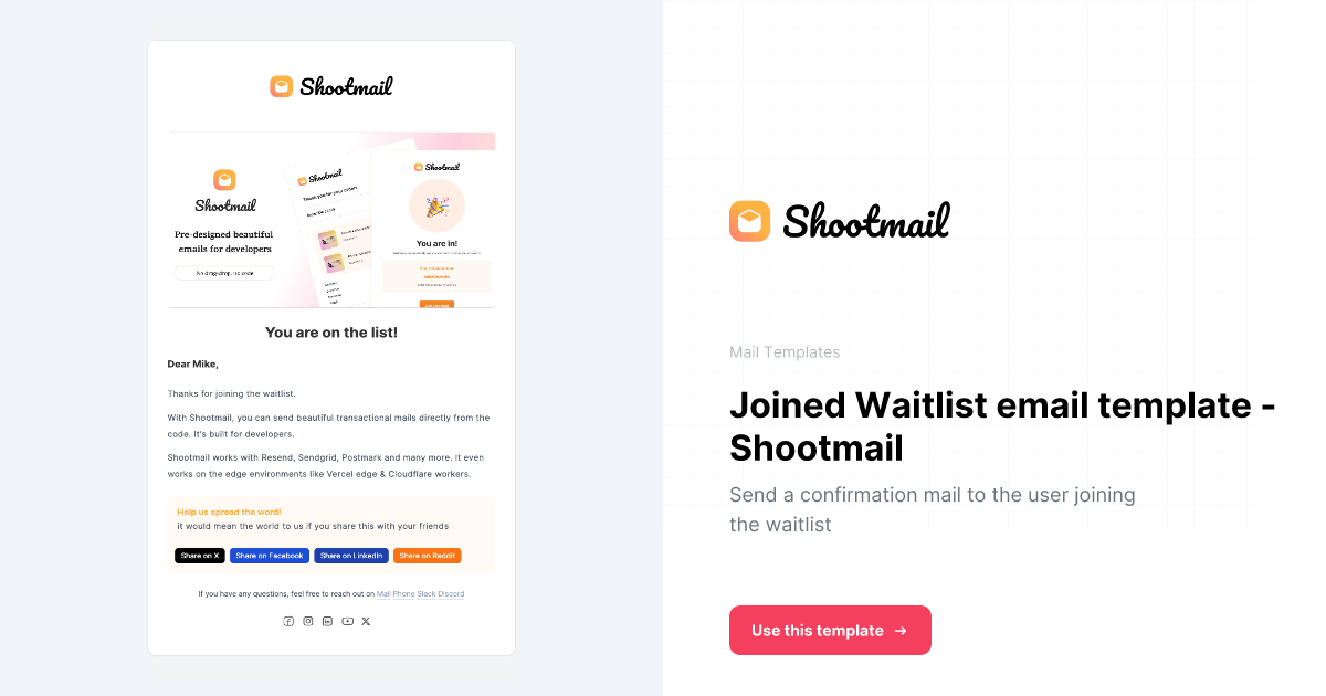 Joined Waitlist email template - Shootmail