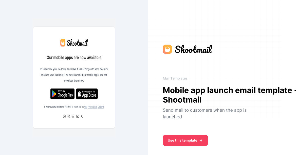 Mobile app launch email template - Shootmail