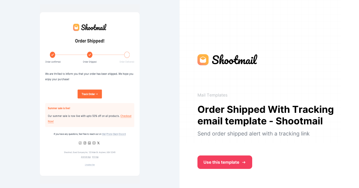 Order Shipped With Tracking email template - Shootmail