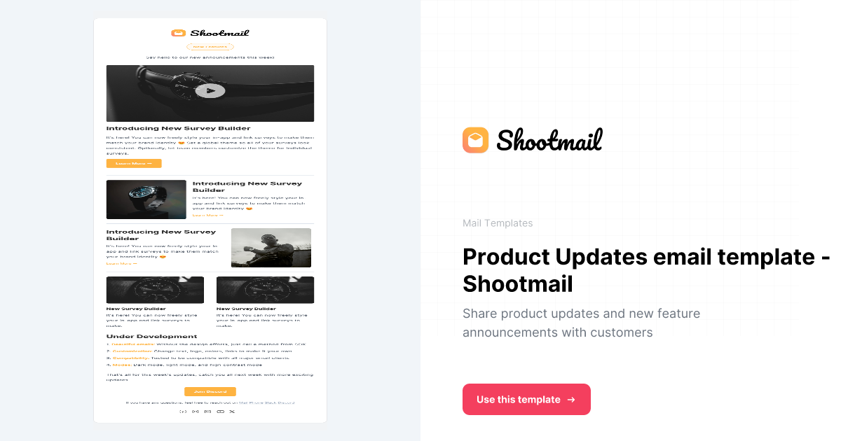 Product Updates email template - Shootmail