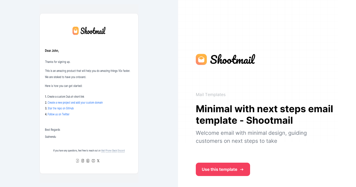 Minimal with next steps email template - Shootmail