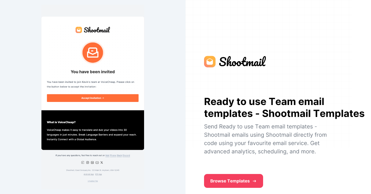 Ready to use Team email templates - Shootmail