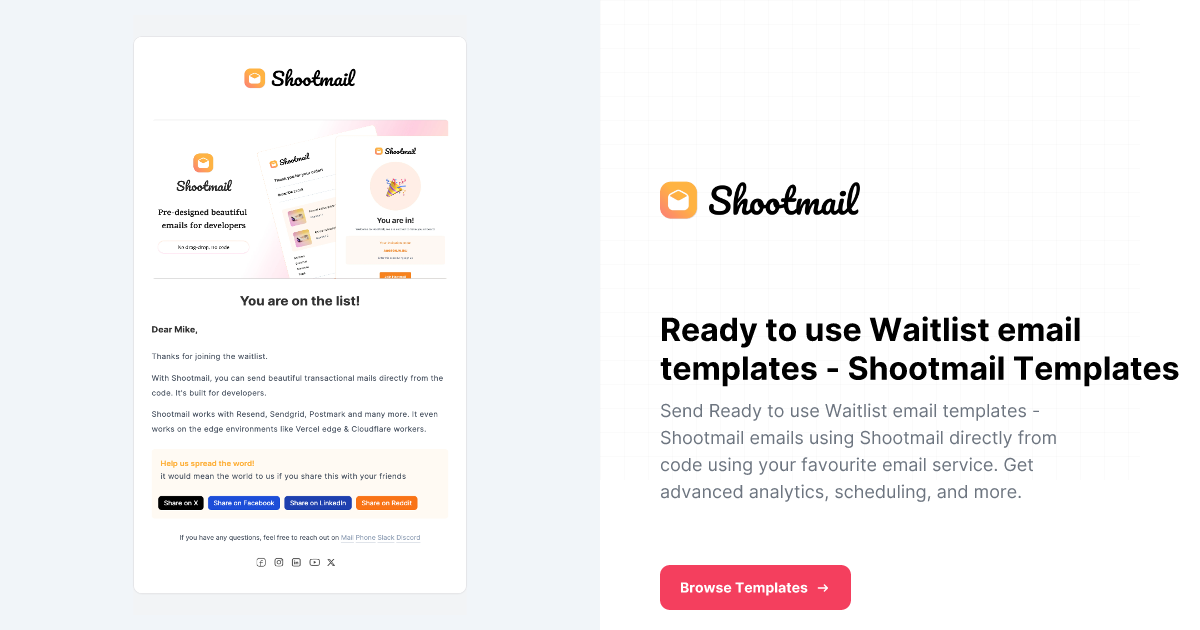 Ready to use Waitlist email templates - Shootmail